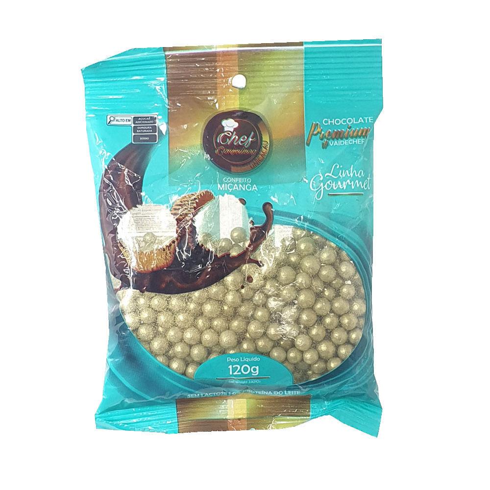 Confeito Miçanga Gourmet Dourado 120g - Chef Confeiteiro - Doce Malu