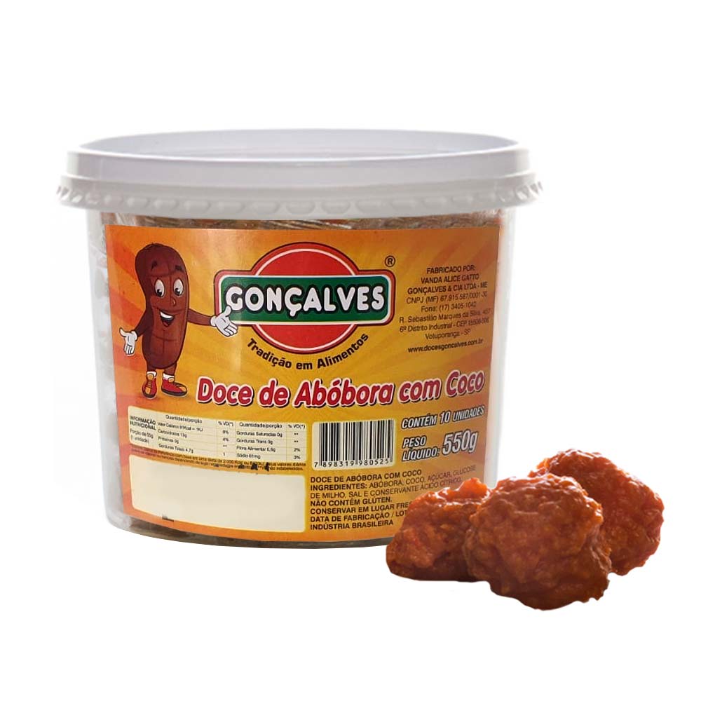 Mini Doce Abóbora com Coco 550g - Gonçalves - Doce Malu