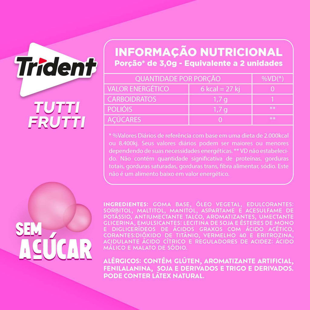 Goma de Mascar Trident Tutti Frutti - Adams - Doce Malu Goma de Mascar Trident Tutti Frutti - Adams - Doce Malu