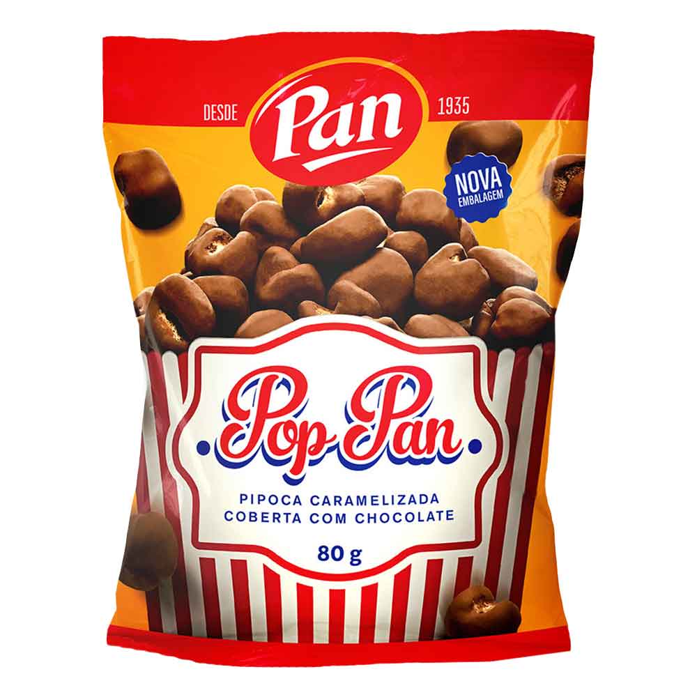 Pipocas Caramelizadas com Chocolate 80g C/48 - Pan - Doce Malu