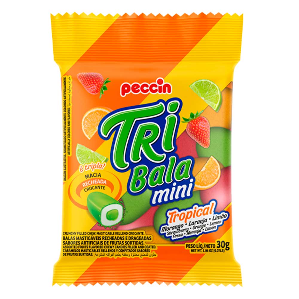 Mini Bala Tribala Recheada Tropical c/12 - Peccin - Doce Malu