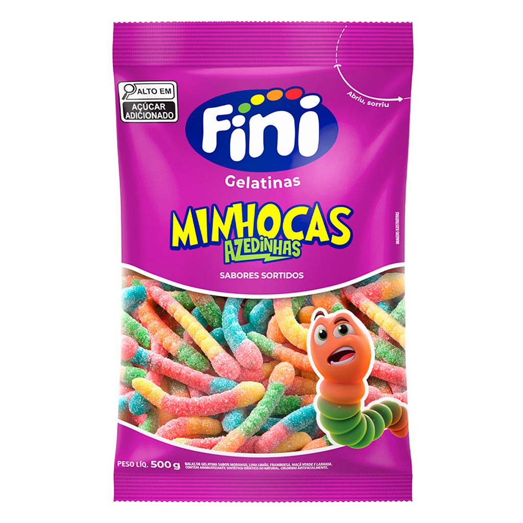 Bala de Gelatina Minhocas Azedinhas 500g - Fini - Doce Malu Bala de Gelatina Minhocas Azedinhas 500g - Fini - Doce Malu